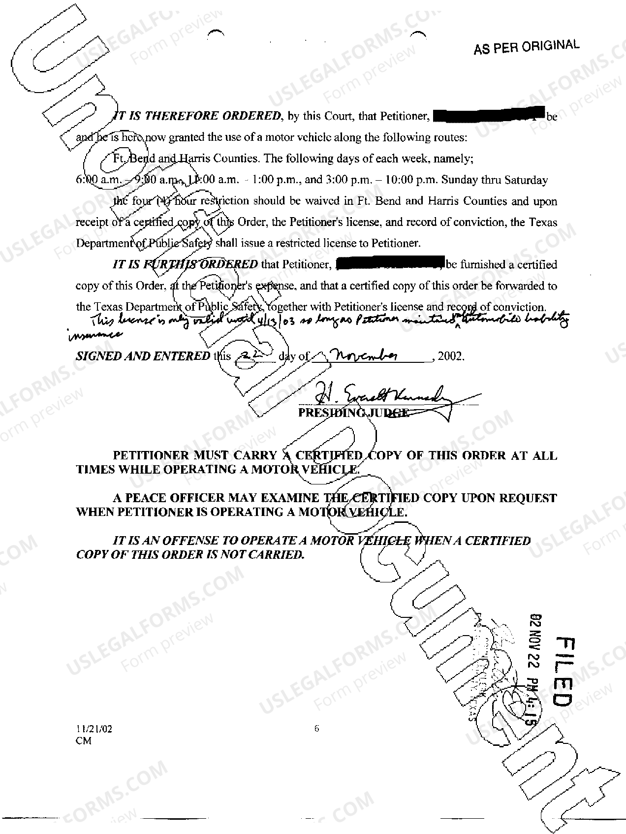 Texas Petition For Restricted License | US Legal Forms