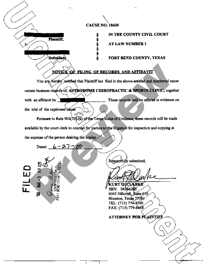 San Angelo Texas Notice Of Filing Records And Affidavit Notice Of
