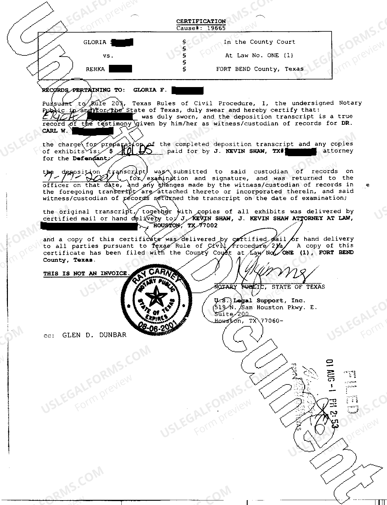 Texas Certificate of Deposition | US Legal Forms