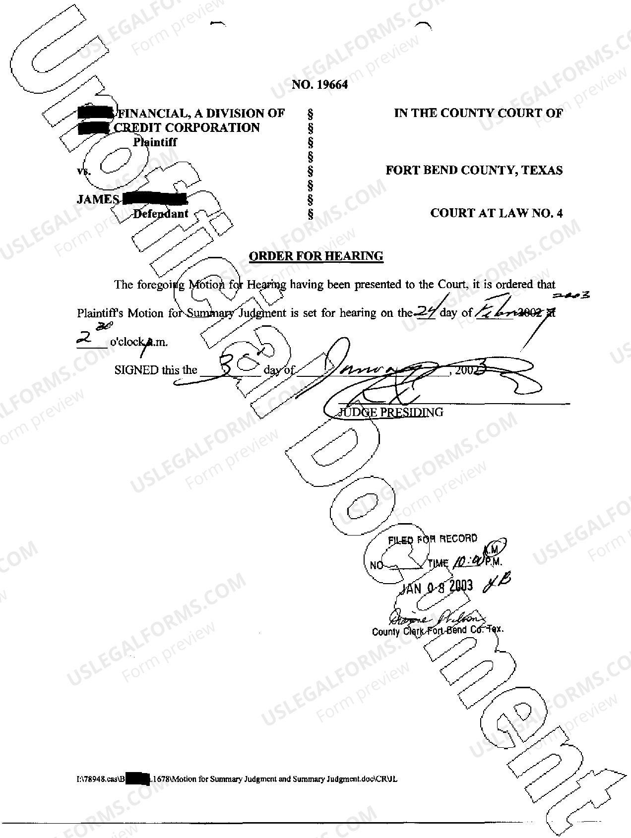 Texas Order From Hearing | US Legal Forms