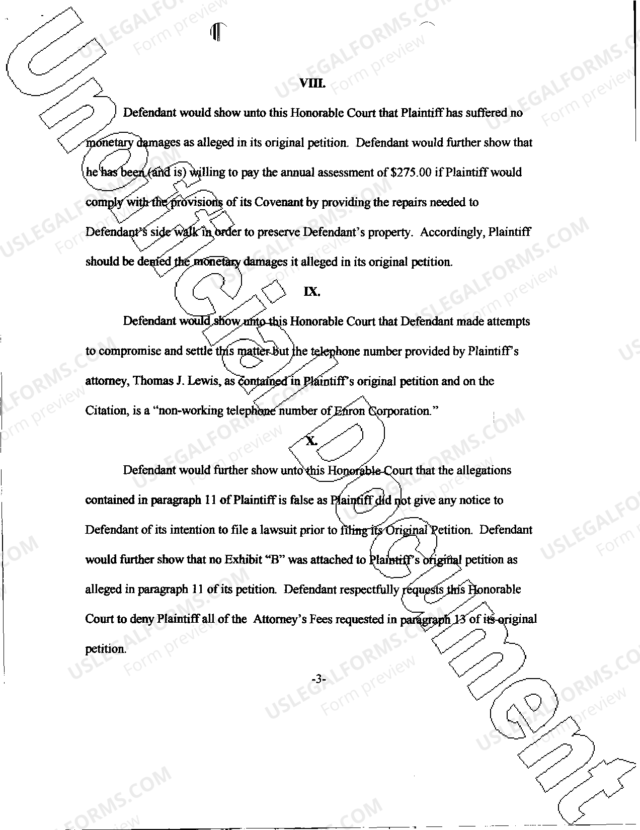 Texas Defendants Original Answer | US Legal Forms