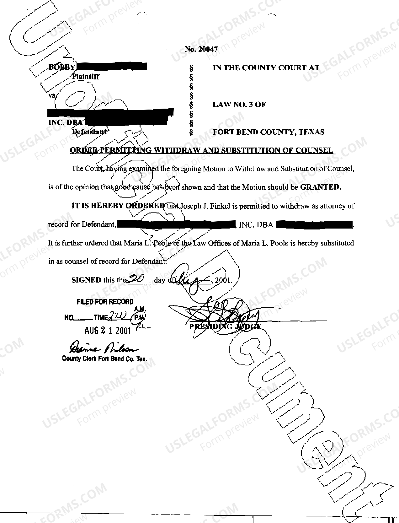 Texas Order Permitting Withdraw and Substitution | US Legal Forms
