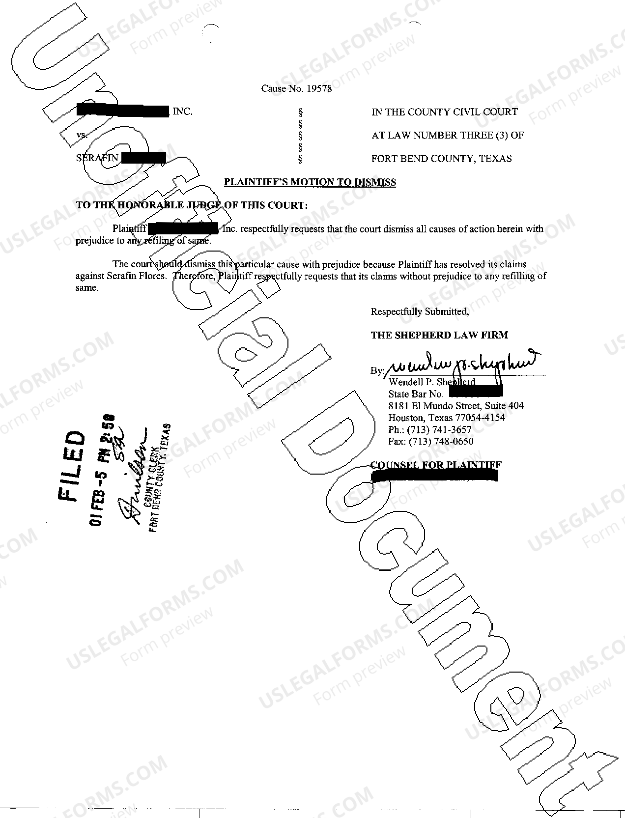 Texas Plaintiffs Motion To Dismiss | US Legal Forms
