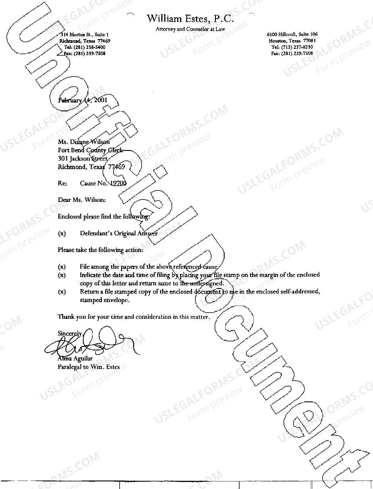 Texas Defendants Original Answer | US Legal Forms