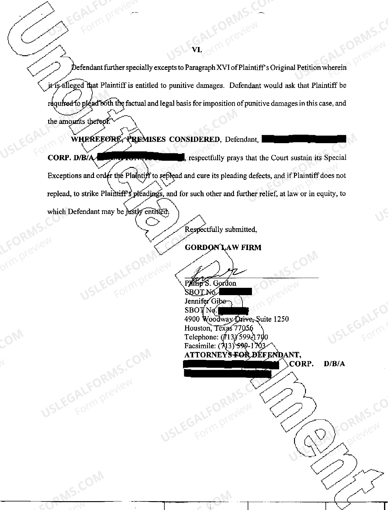 Texas Defendants Special Exceptions To Petition - Texas Special Exceptions