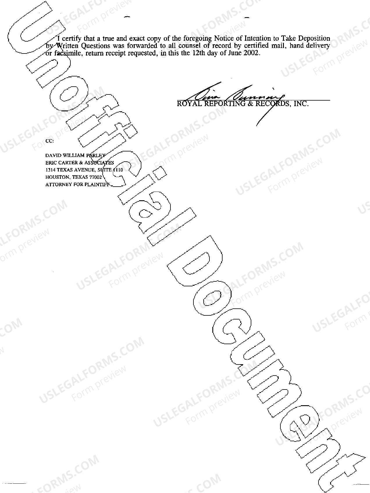 Deposition By Written Questions Sample For Corporate Representative ...