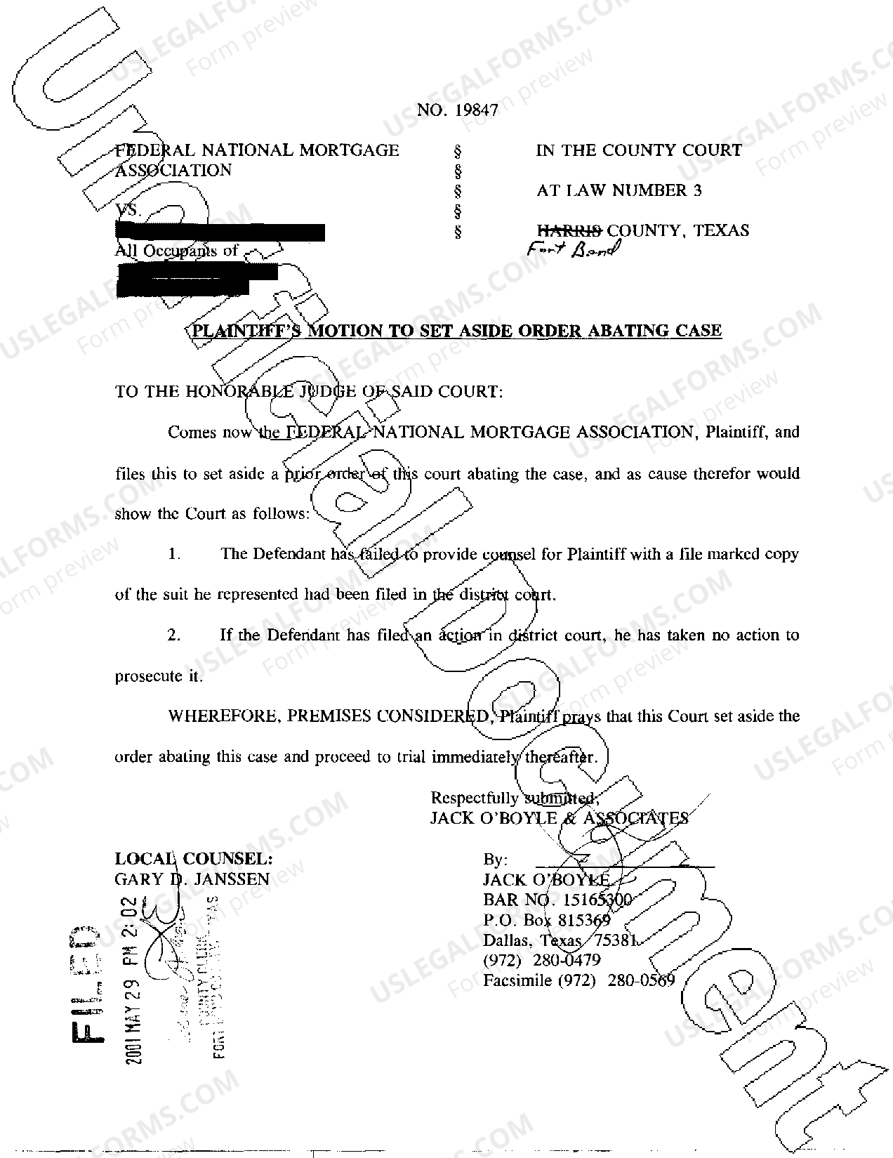 Texas Motion To Set Aside Order Abating Case | US Legal Forms