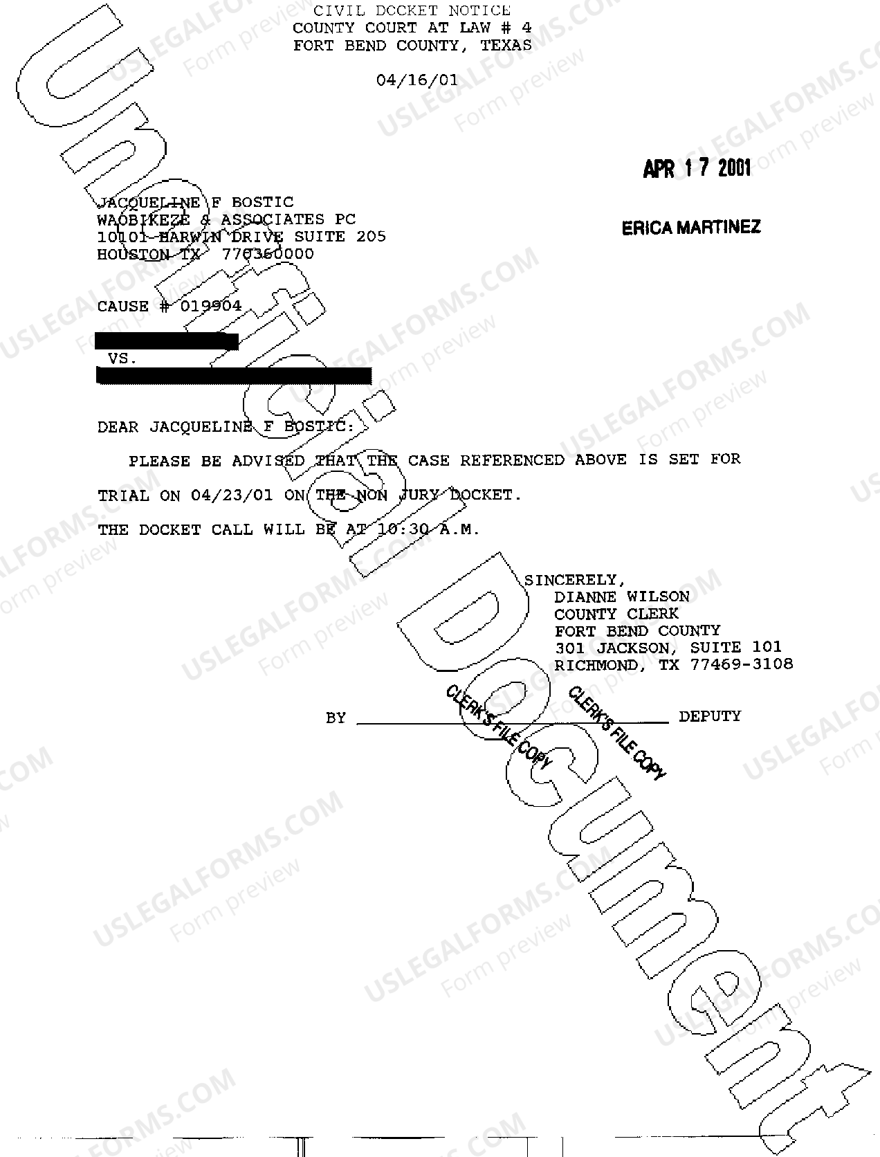 Texas Civil Docket Notice | US Legal Forms