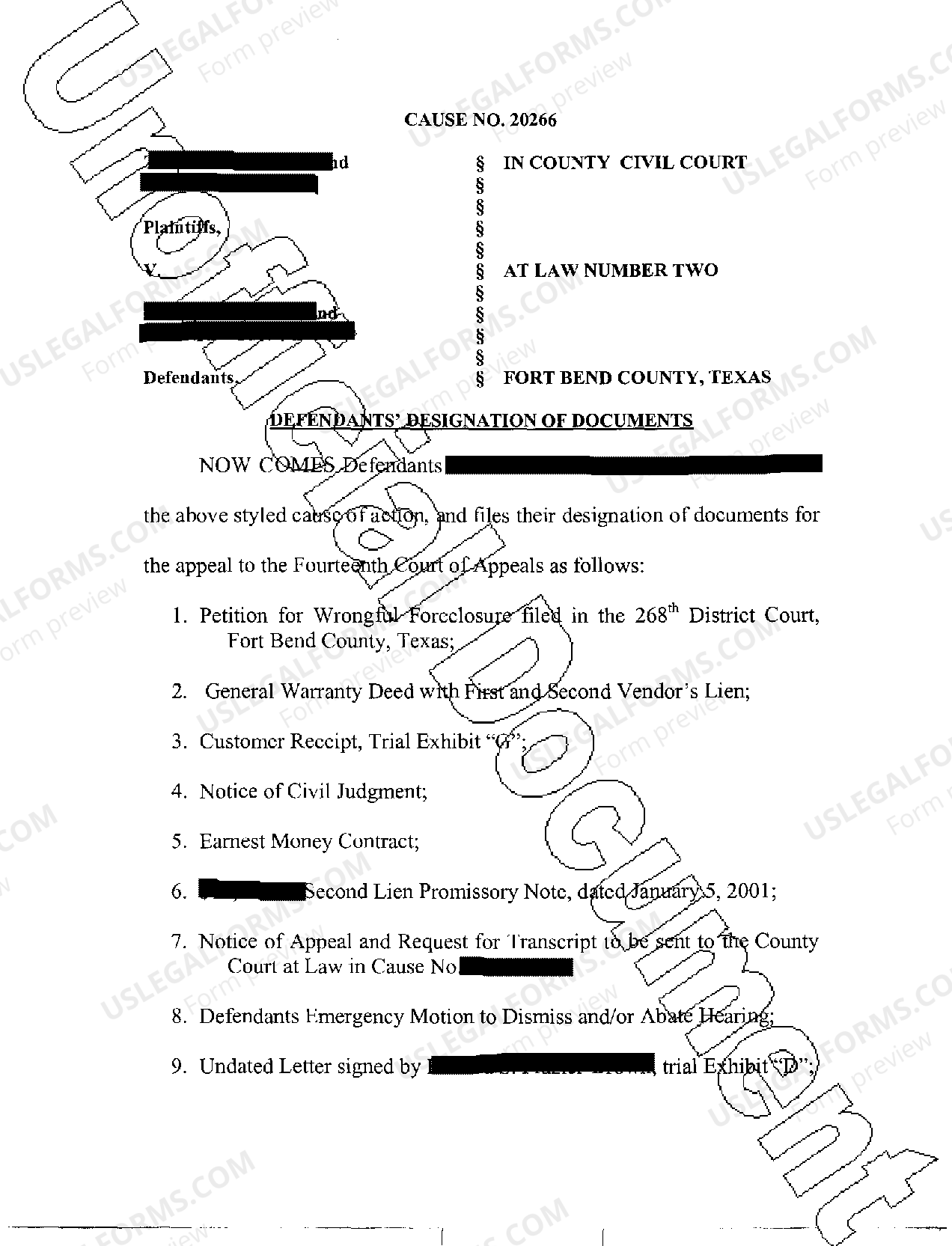Texas Defendant's Designation of Documents | US Legal Forms