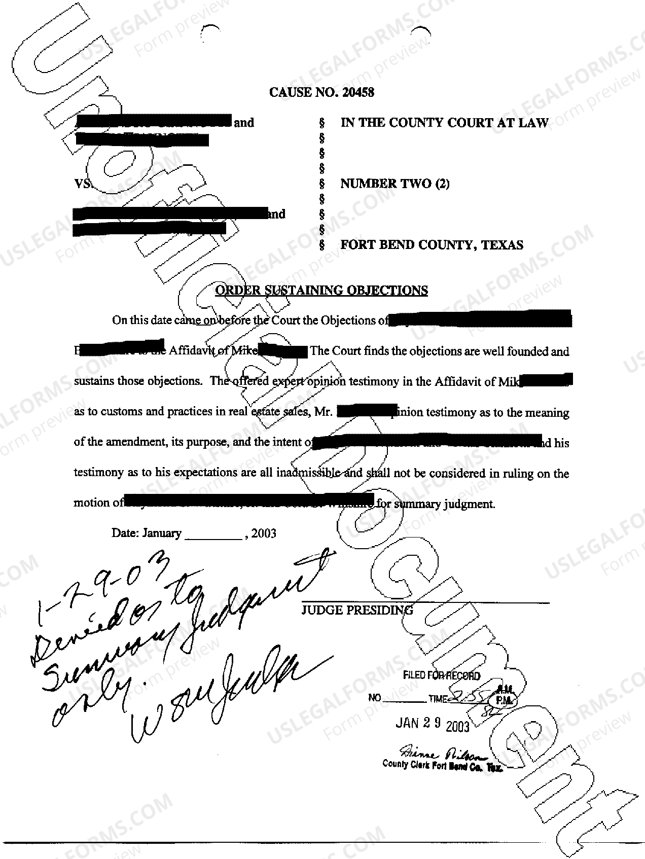 Texas Order Sustaining Objections | US Legal Forms