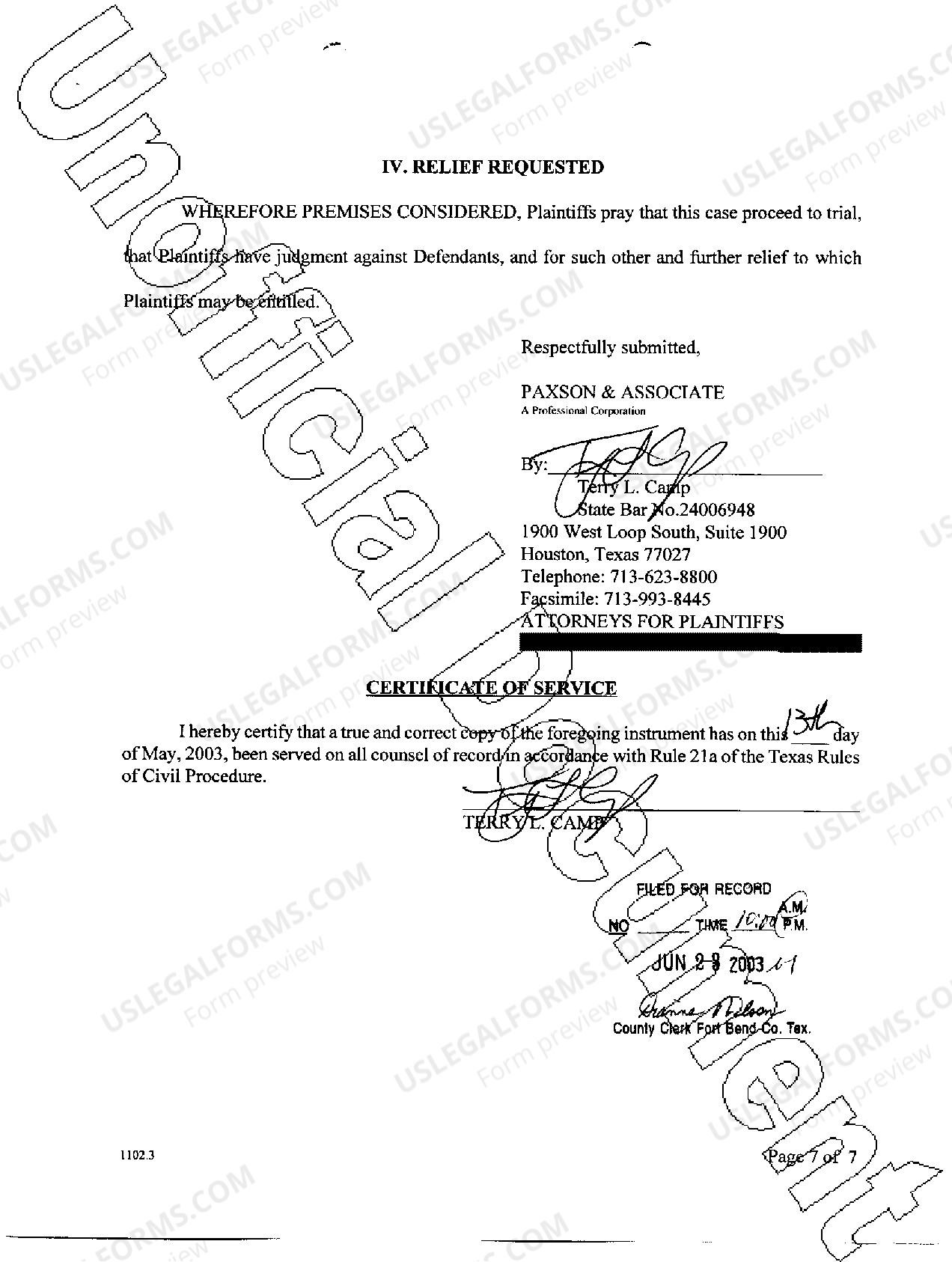 Texas Plaintiff's Trial Brief - Trial Brief Sample | US Legal Forms