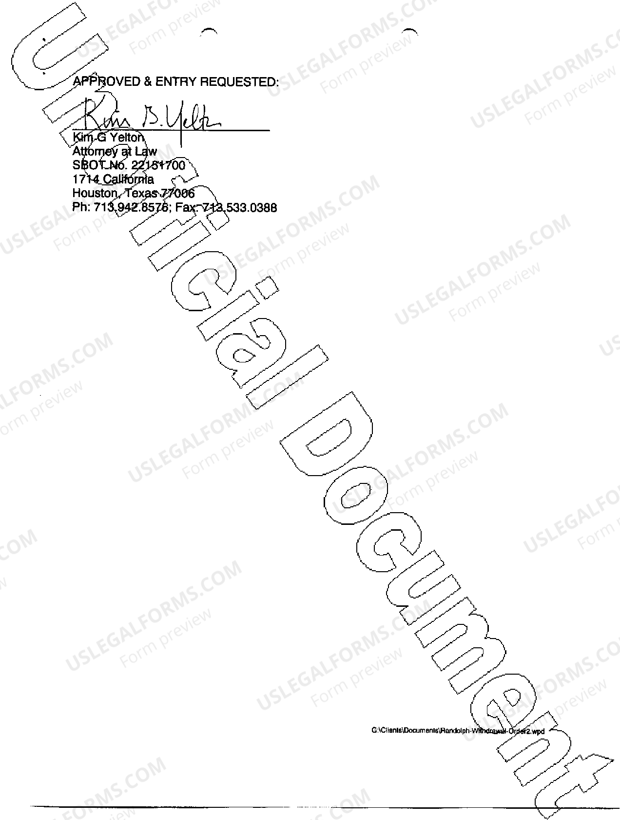 Texas Order on Motion to Withdrawal | US Legal Forms