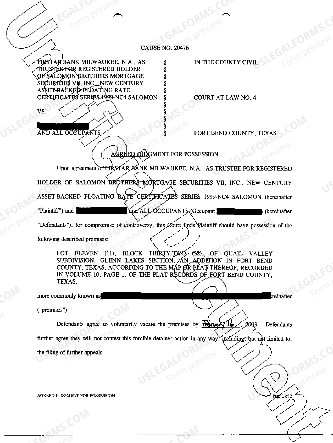 Texas Agreed Judgment for Possession | US Legal Forms