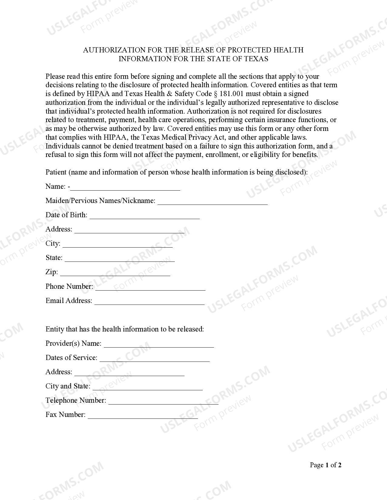 Texas Release and Authorization | US Legal Forms