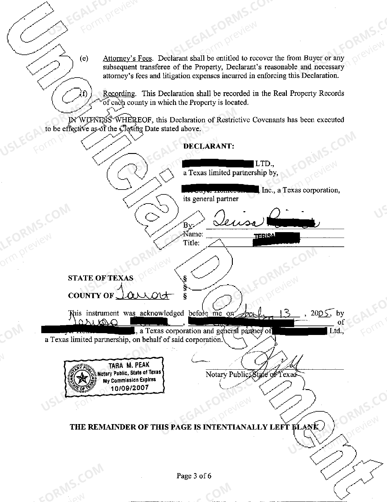 Texas Declaration of Restrictive Covenants | US Legal Forms