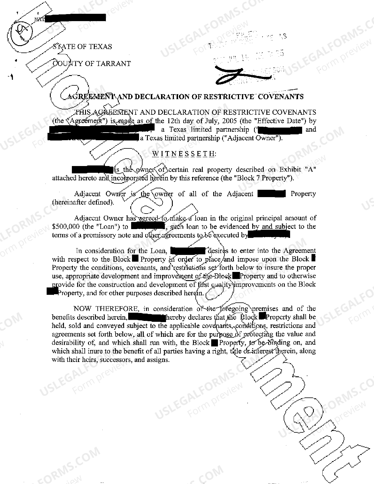 Texas Agreement and Declaration of Restrictive Covenants | US Legal Forms