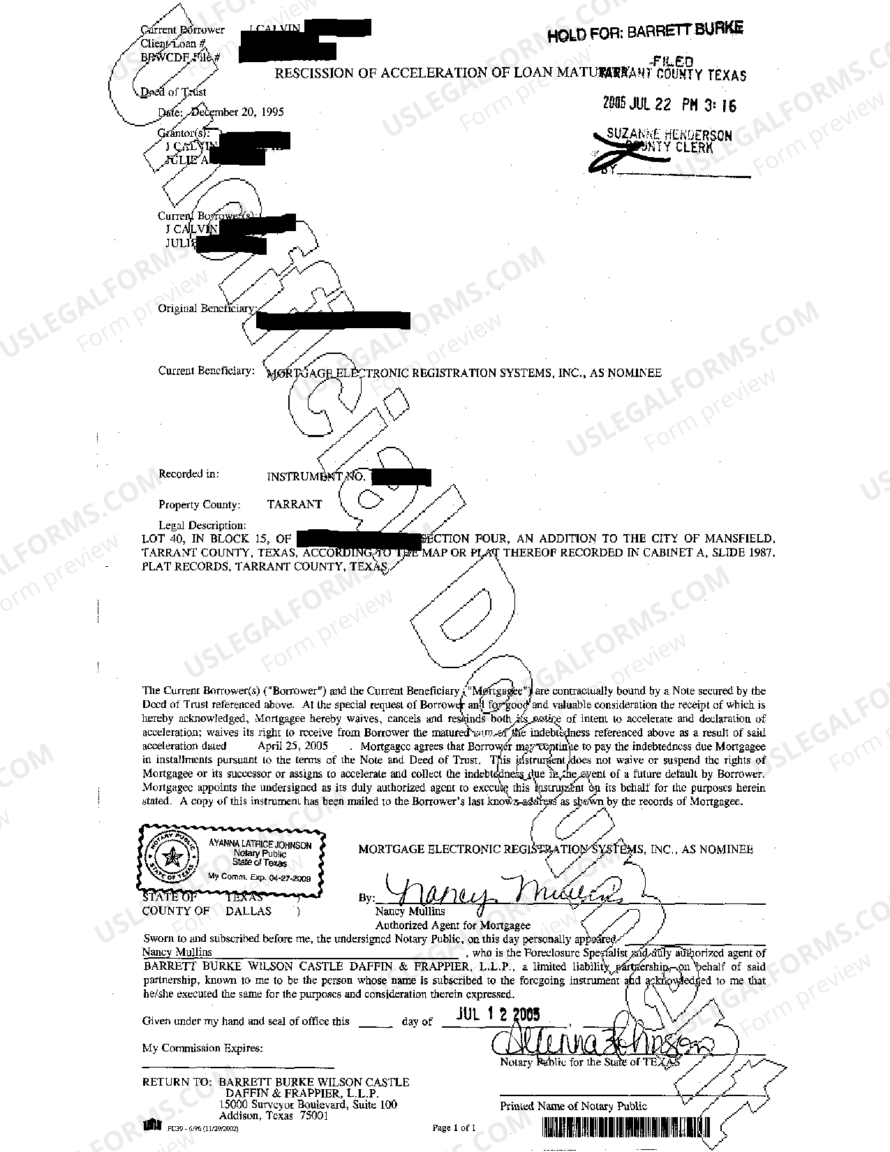 Texas Rescission of Acceleration of Loan - Notice Of Acceleration ...