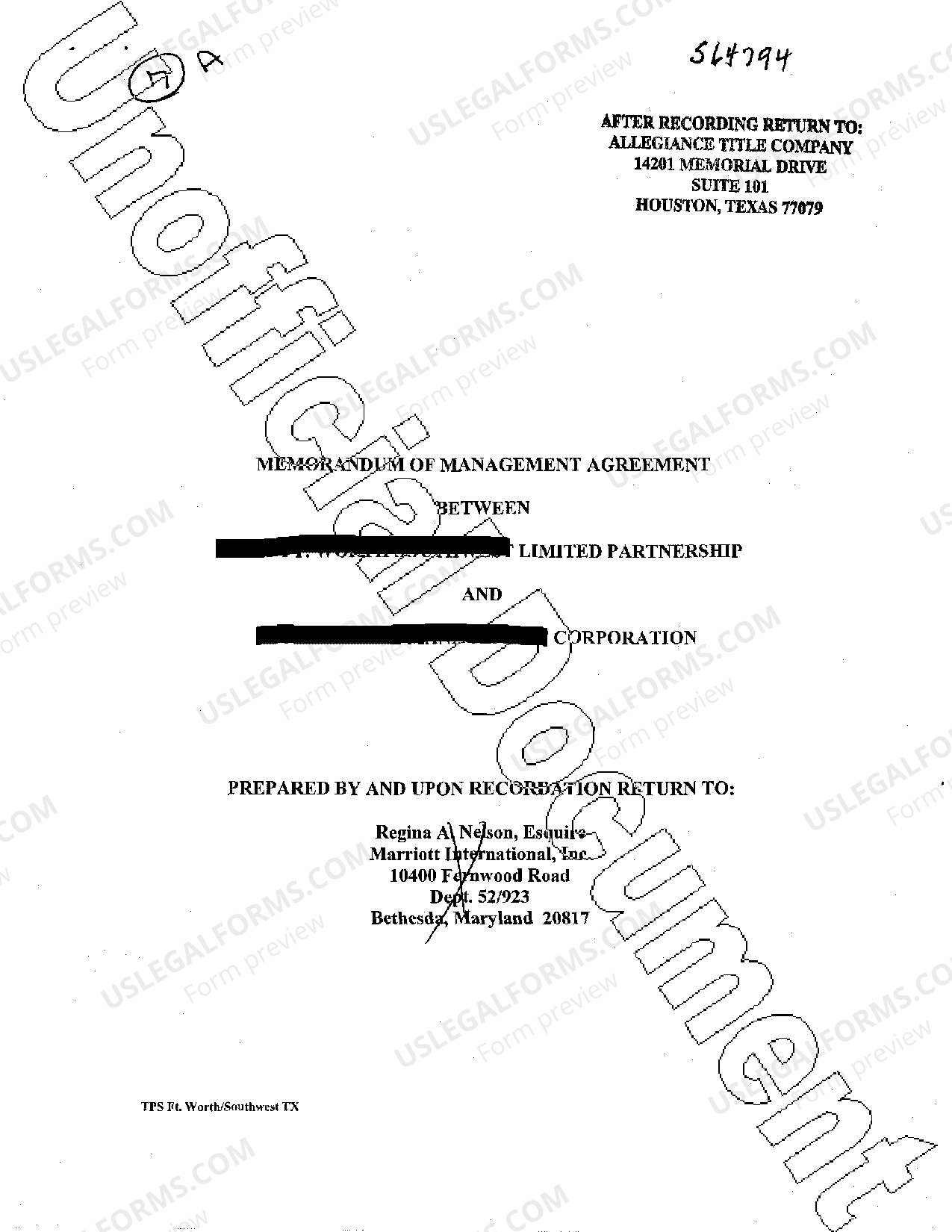 Austin Texas Memorandum of Management Agreement | US Legal Forms