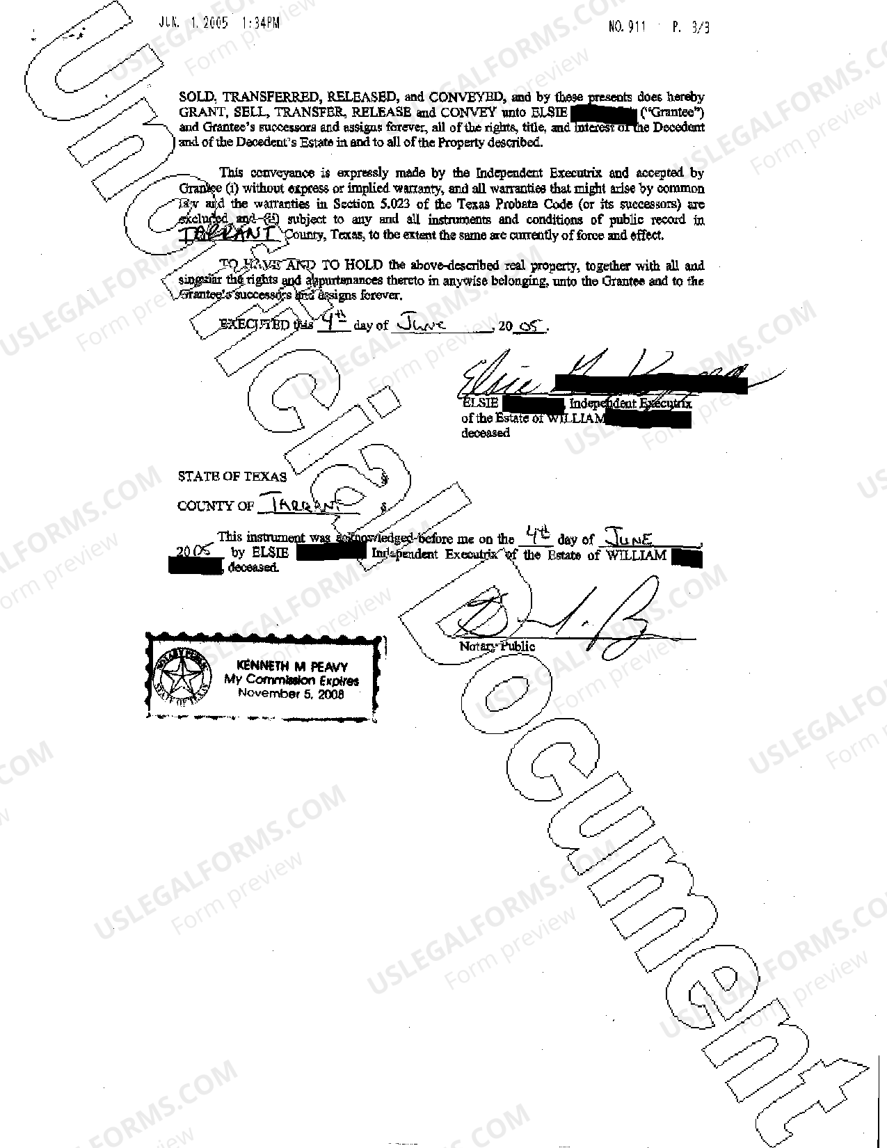 Texas Independent Executrix's Distribution Deed - Distribution Deed ...