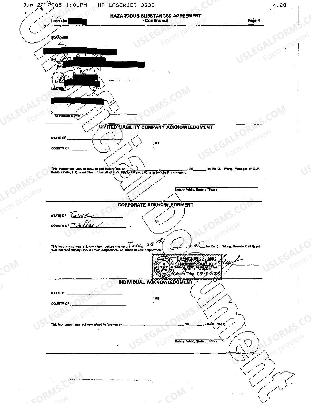 Texas Hazardous Substances Certificate and Indemnity Agreement ...