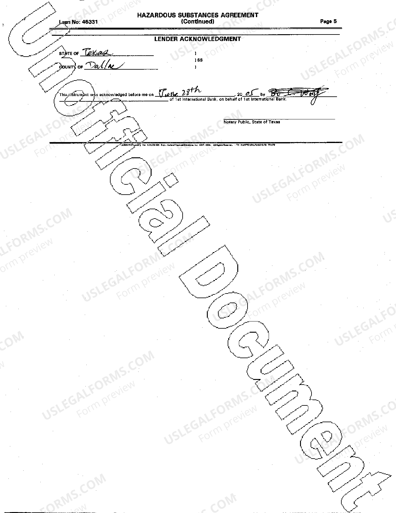 Texas Hazardous Substances Certificate and Indemnity Agreement ...