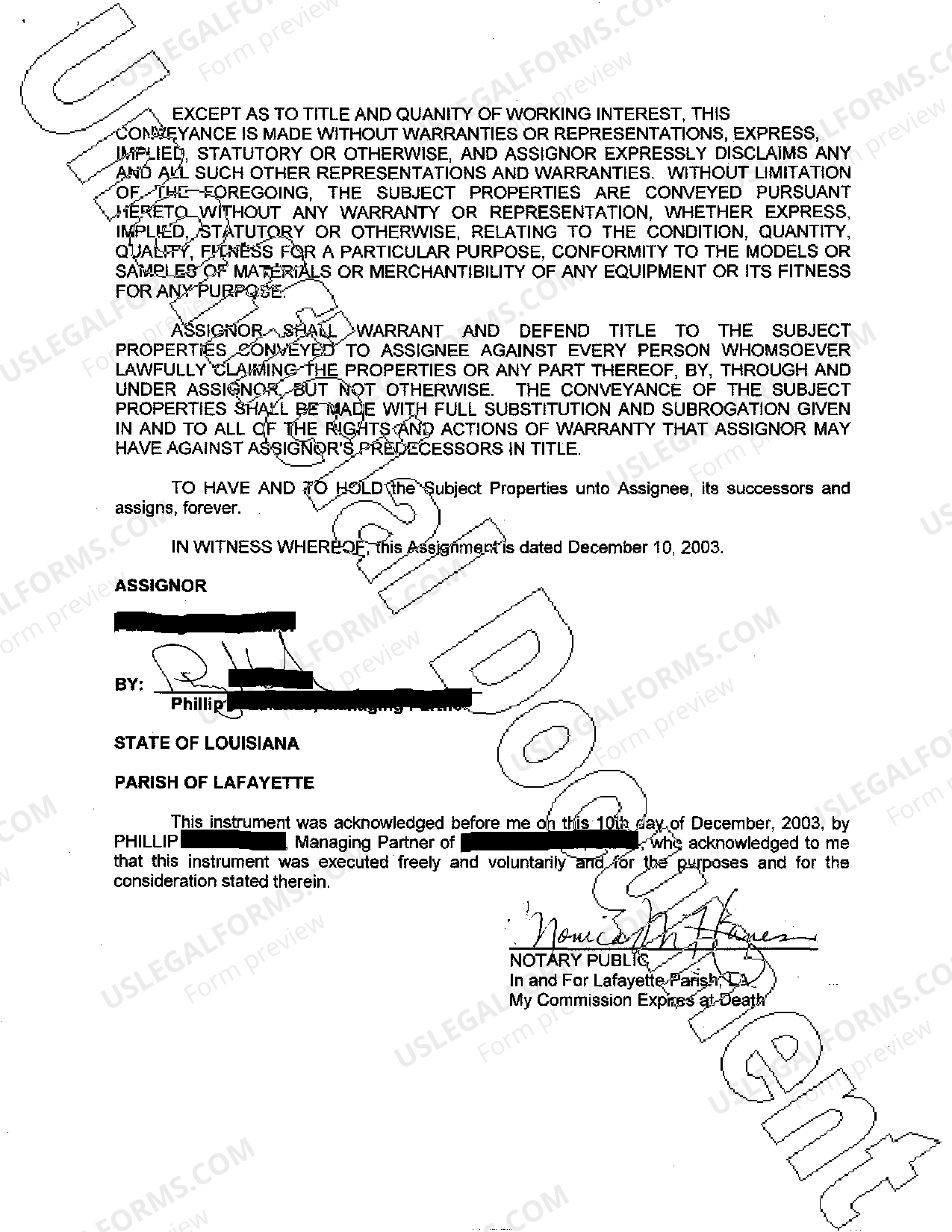 Texas Assignment, Bill of Sale and Conveyance | US Legal Forms