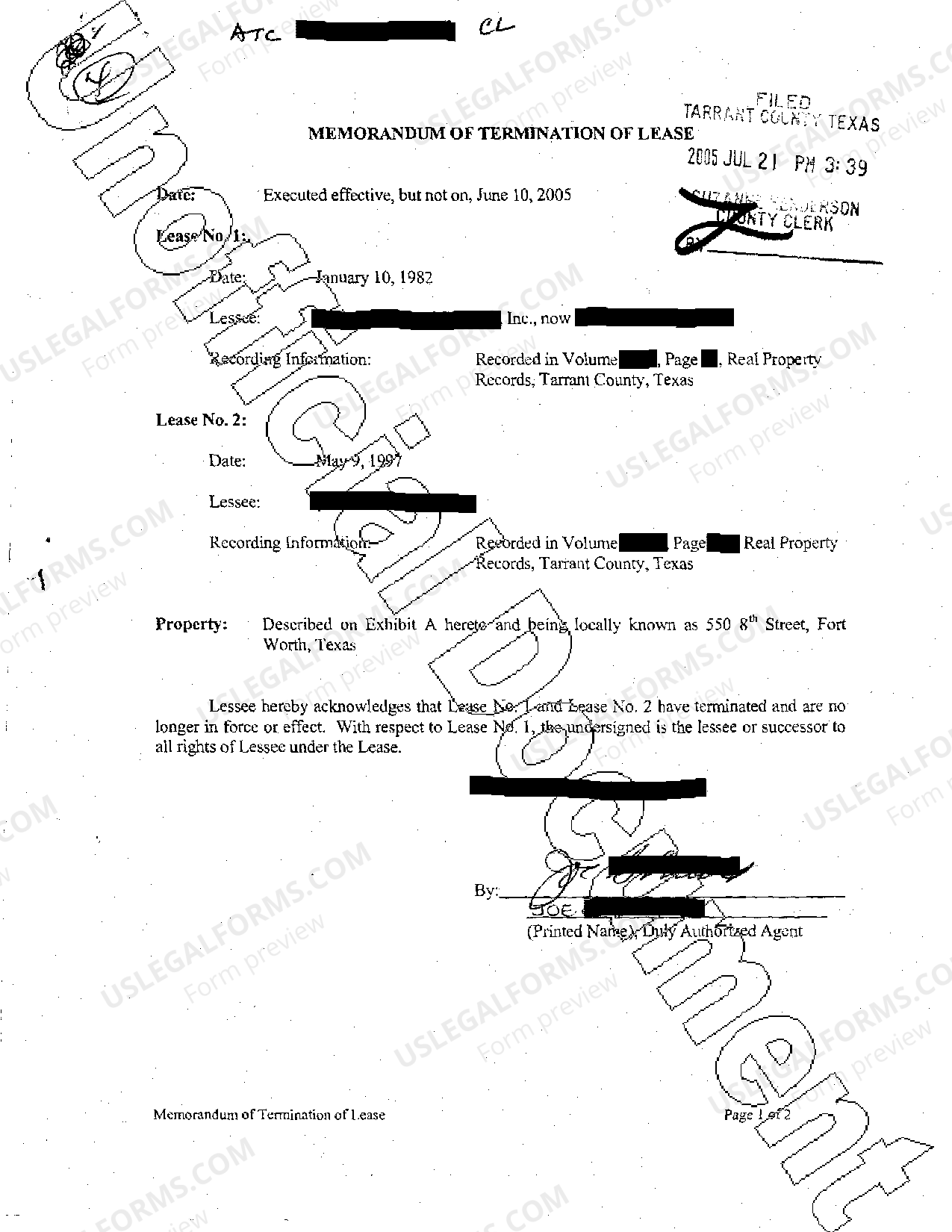 Texas Memorandum of Termination of Lease | US Legal Forms