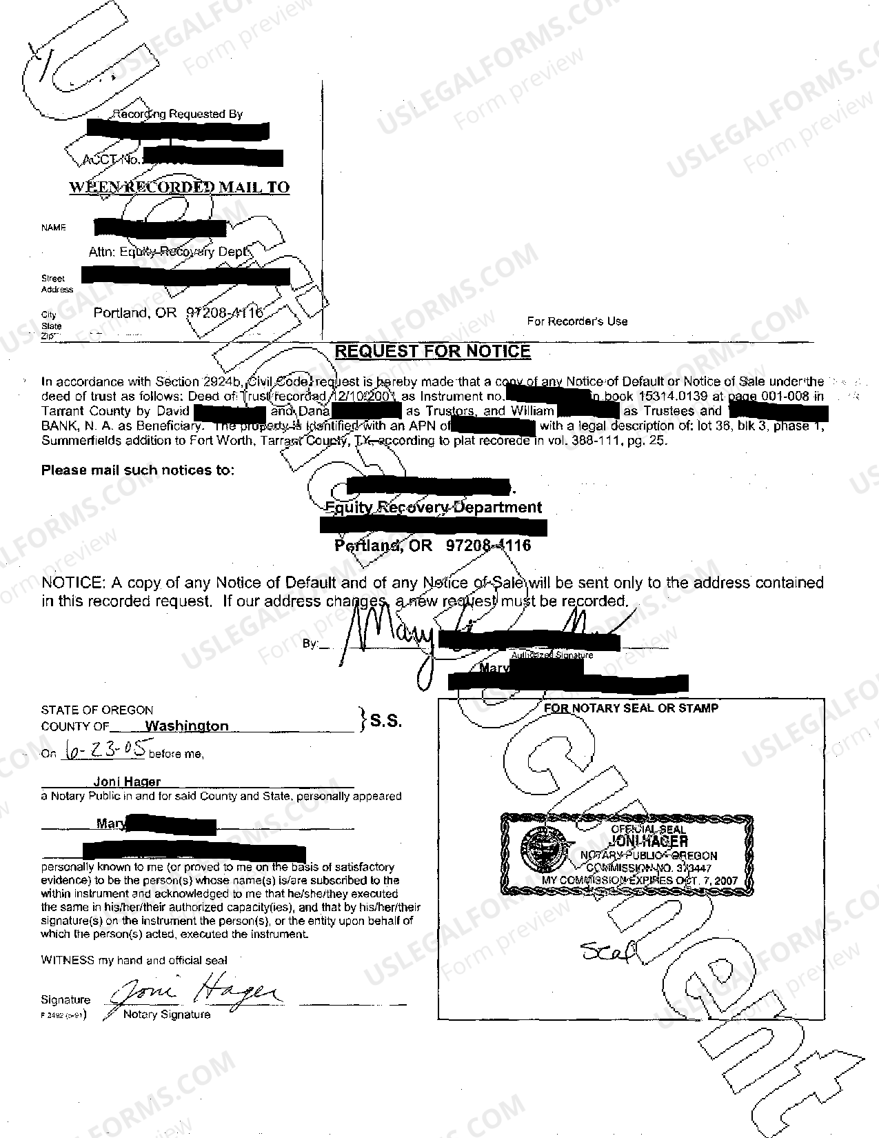 Request For Notice Of Default Form | US Legal Forms