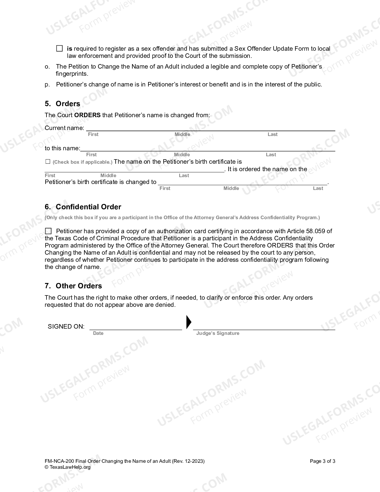 Texas Decree Changing Name for Adult - Name Change Decree | US Legal Forms