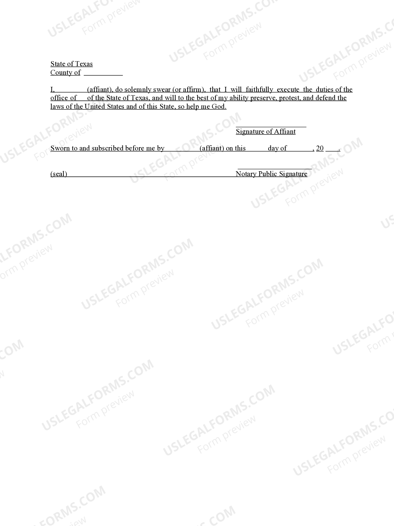 Texas Acknowledgment of Oath or Affirmation - Oath Affirmation Form ...