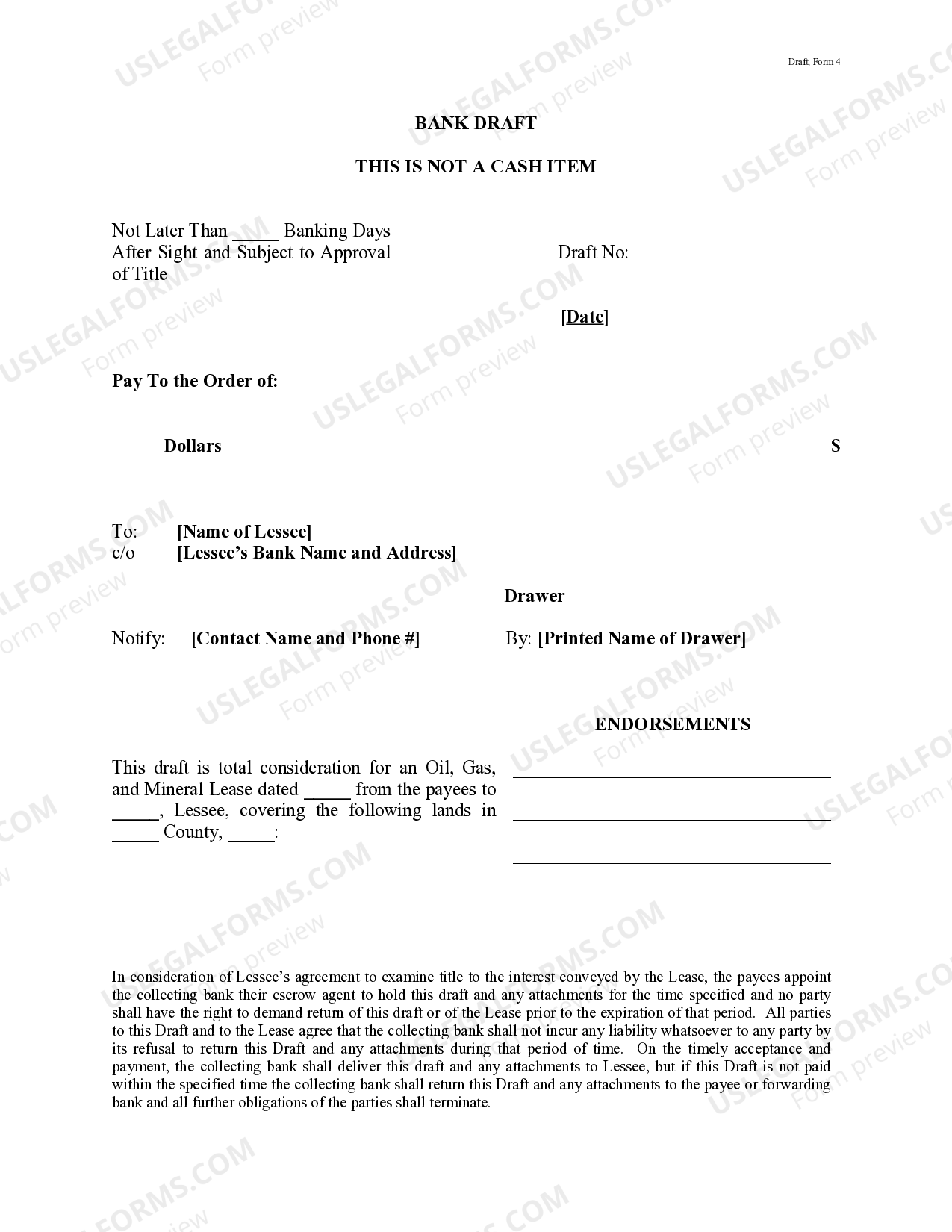 Texas Bank Draft | US Legal Forms