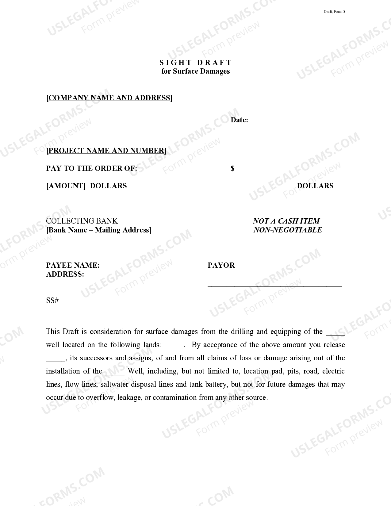 Texas Sight Draft - For Surface Damages | US Legal Forms