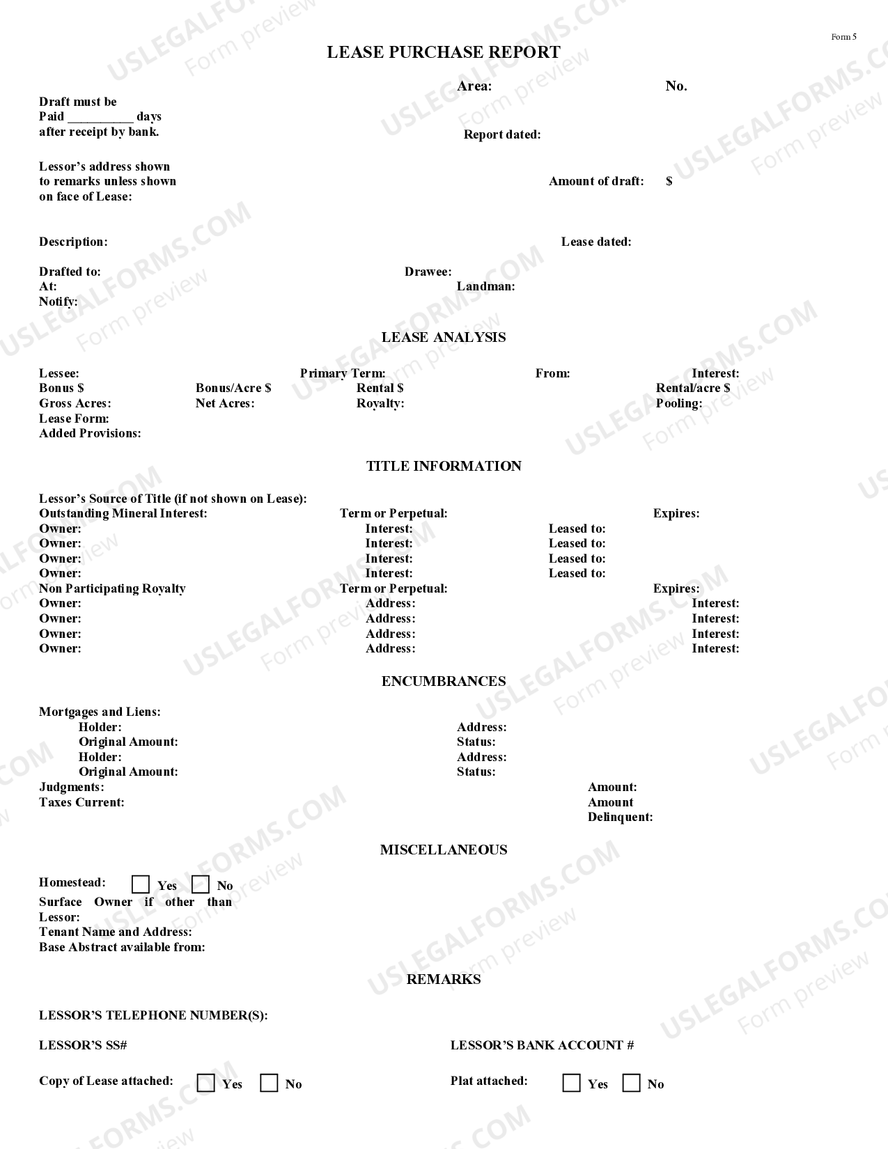 Texas Lease Purchase Report Form 5 | US Legal Forms