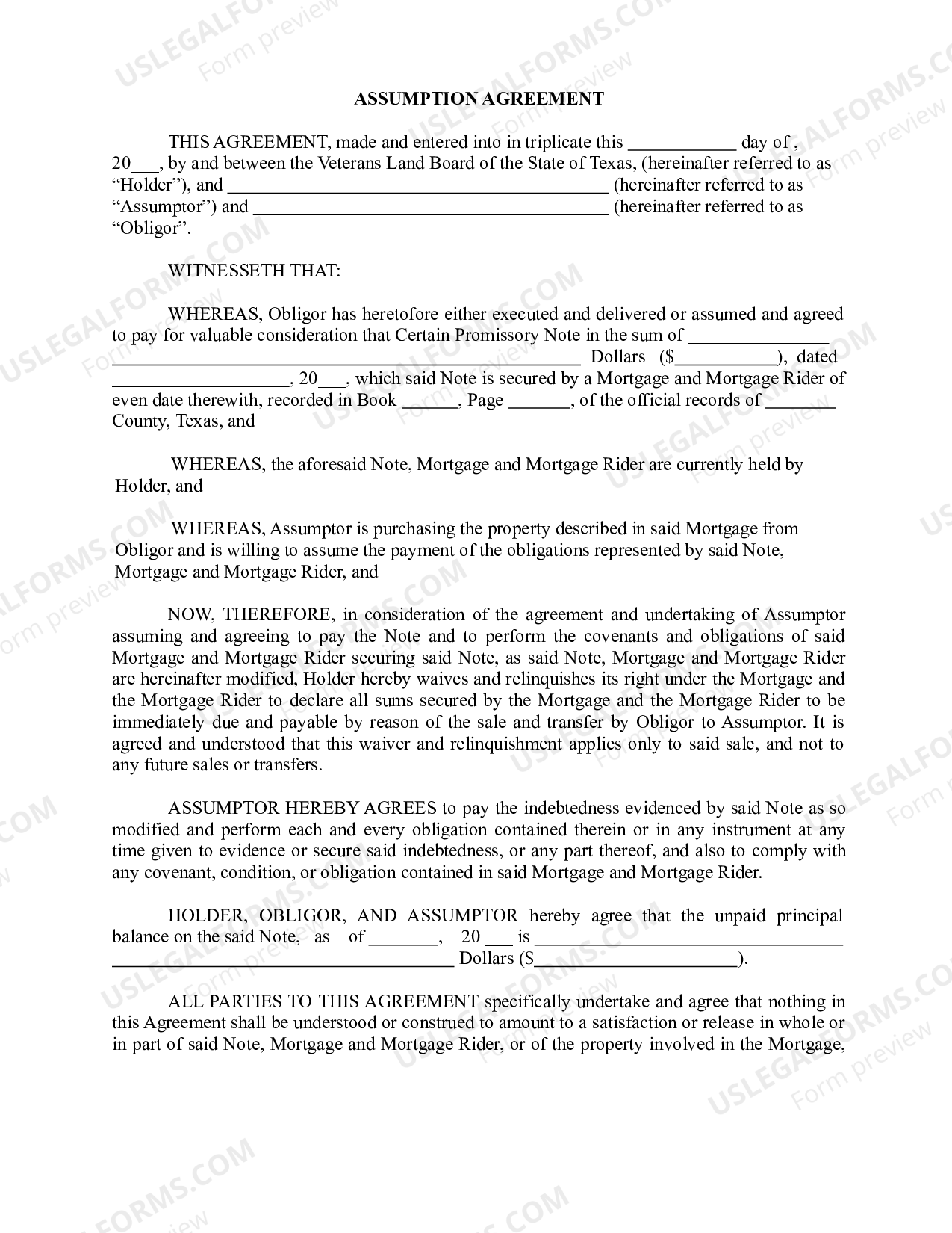 Texas Assumption Agreement between State Land Board and Assumptor and ...