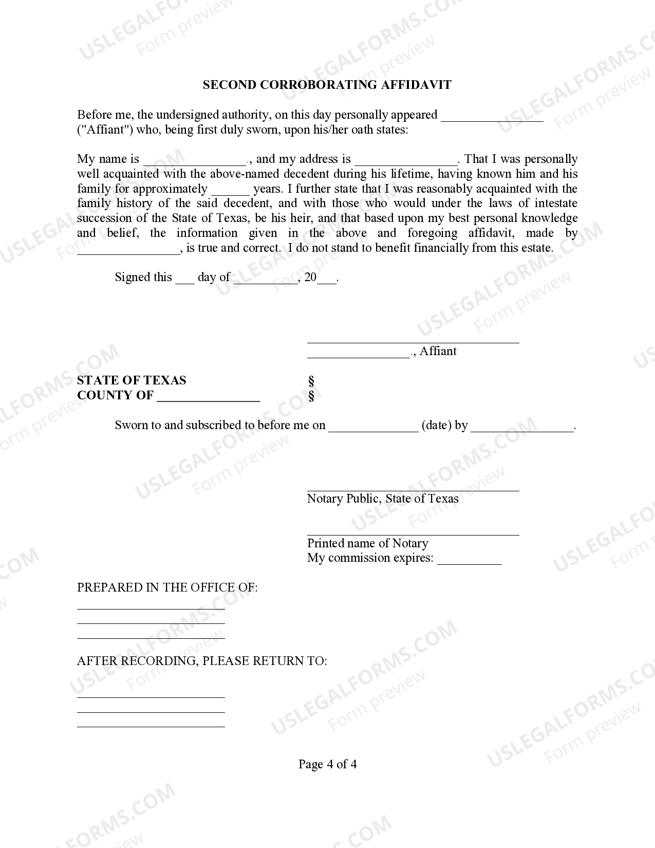 Texas Affidavit of Facts Concerning the Identity of Heirs | US Legal Forms