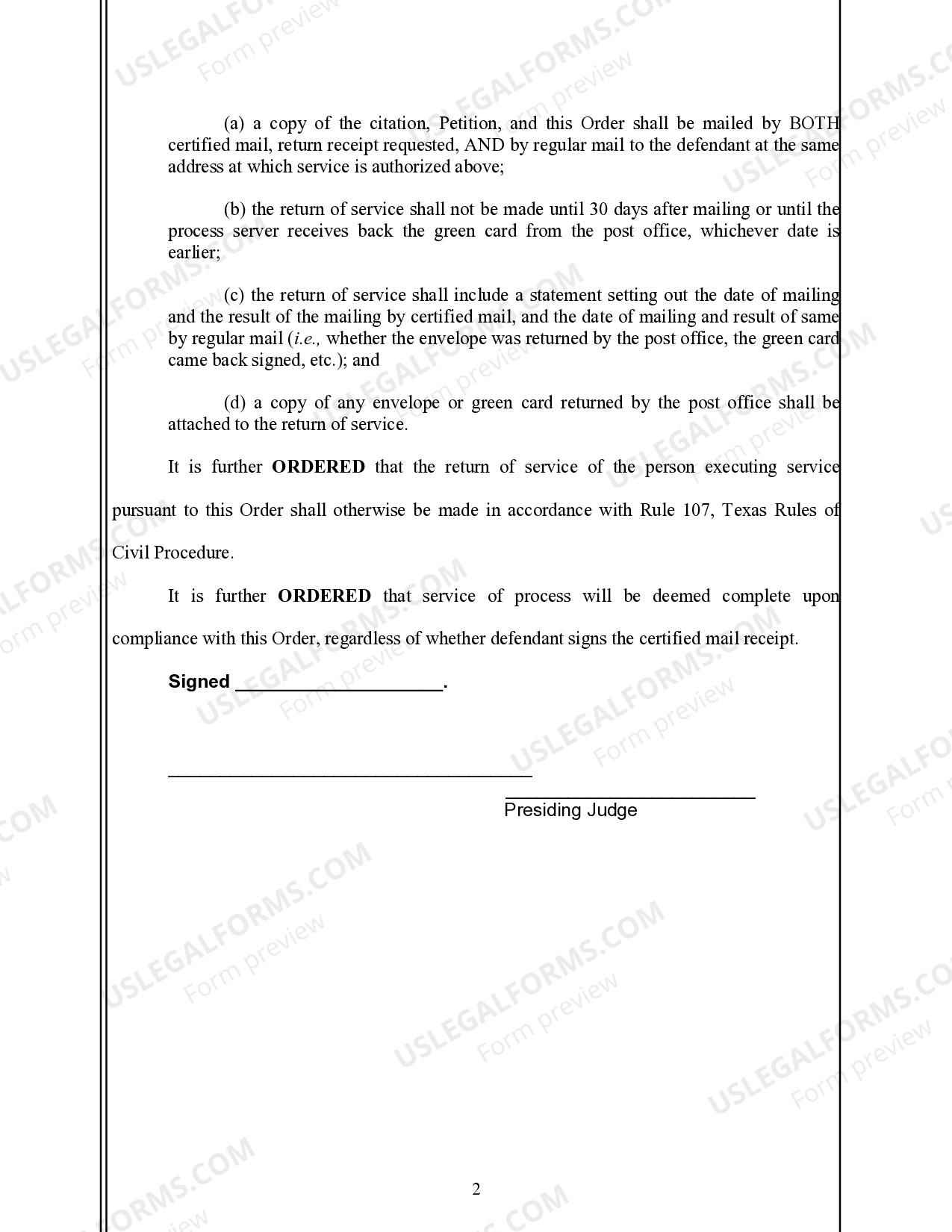 Texas Order Granting Motion for Substitute Service of Process | US ...