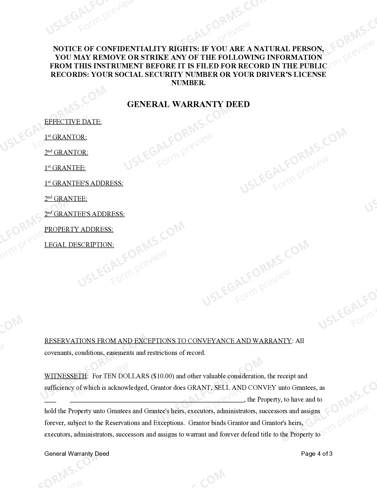 Texas Warranty Deed for Husband and Wife Converting Property from ...