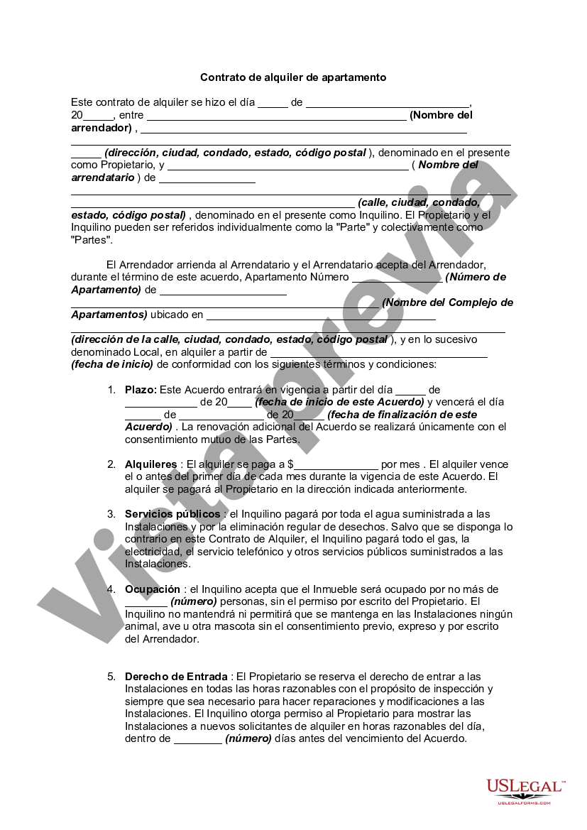 Chicago Illinois Contrato de alquiler de apartamento - Contrato ...
