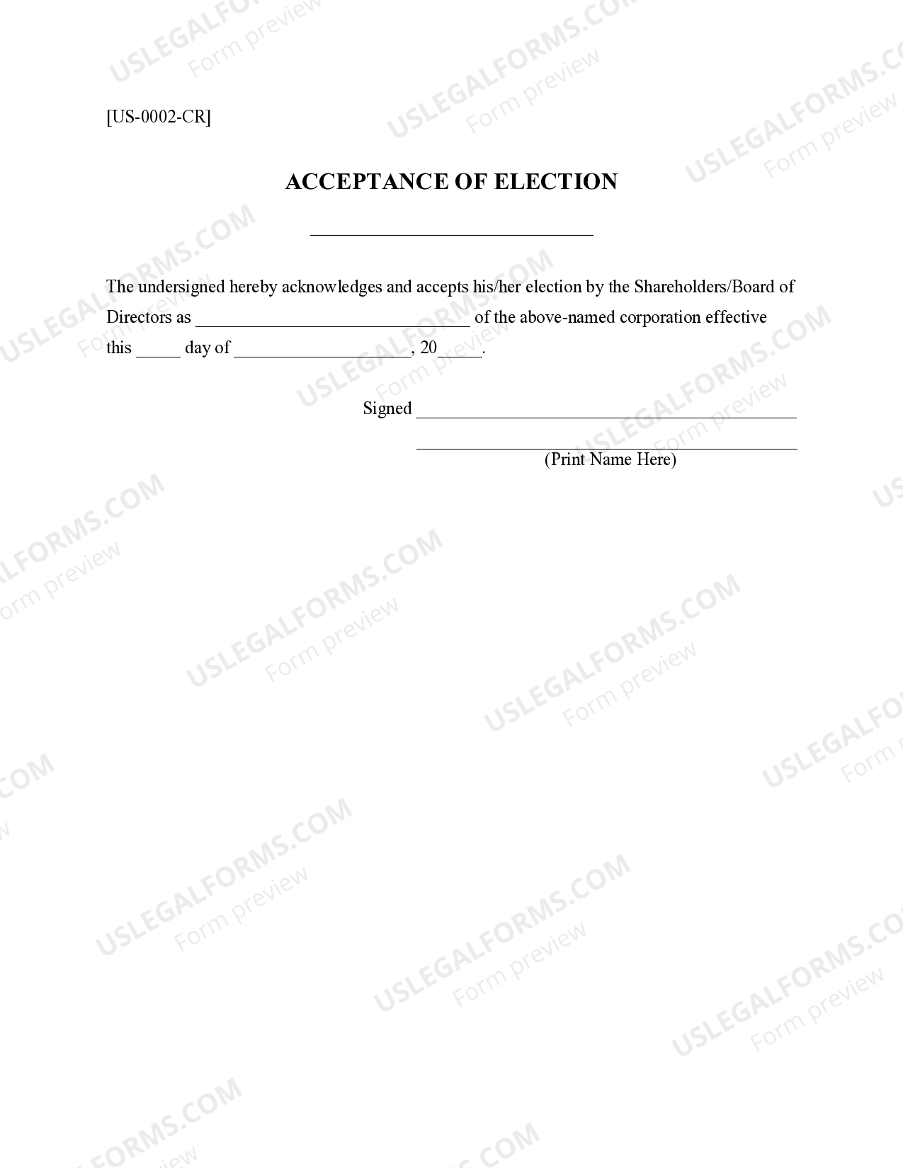 Alabama Acceptance of Election - Corporate Resolutions | US Legal Forms