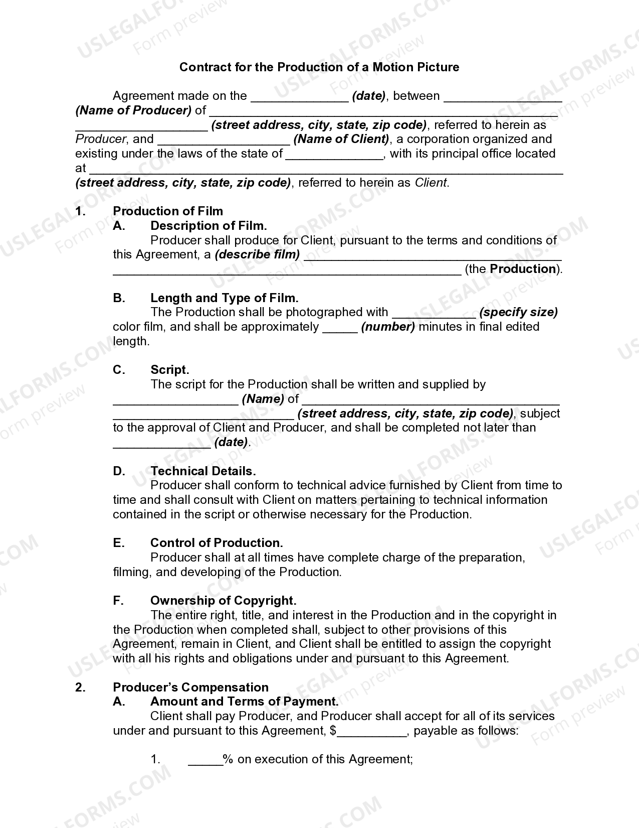 Florida Movie or Film Production Agreement - Tv Production Contract ...