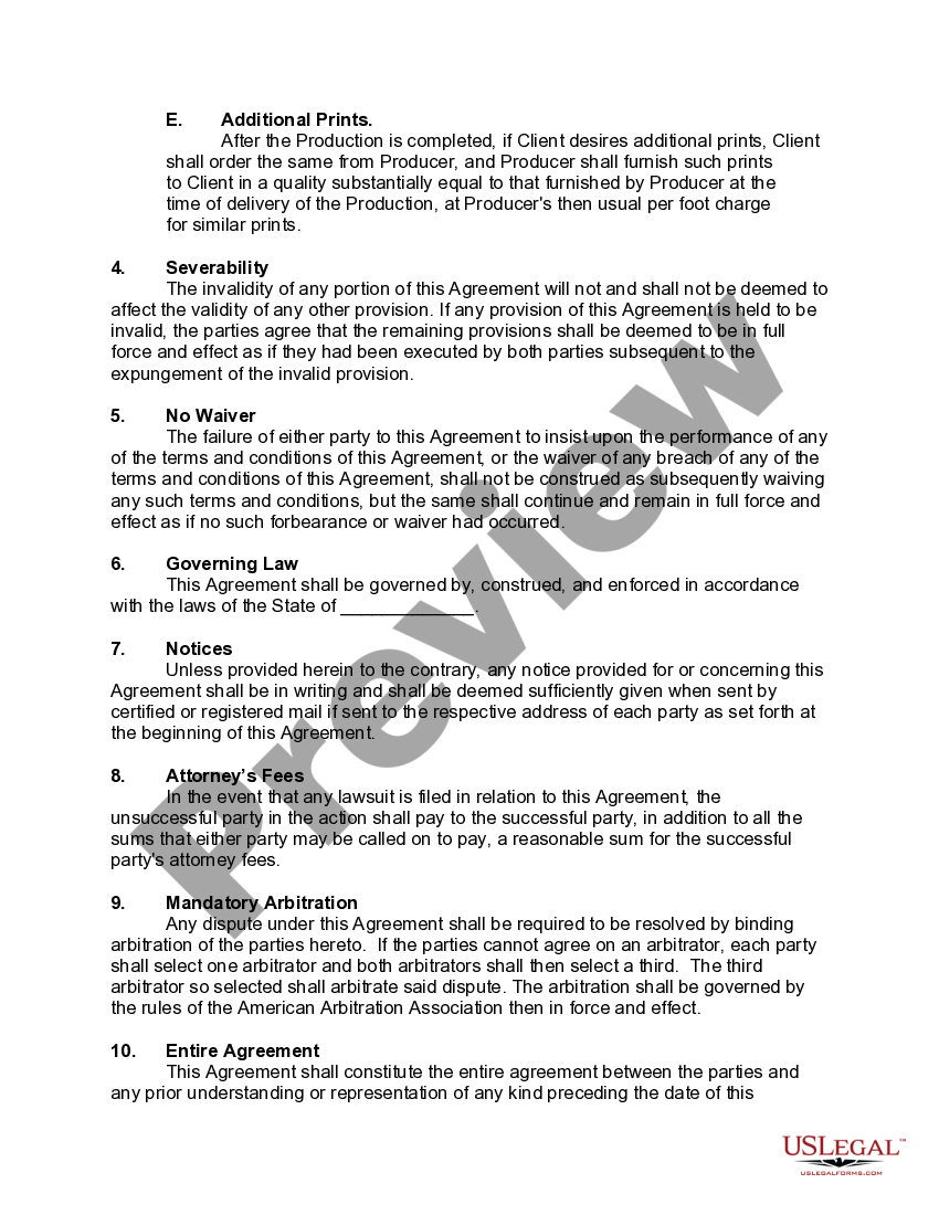 Movie Or Film Production Agreement Film Production Agreement US 