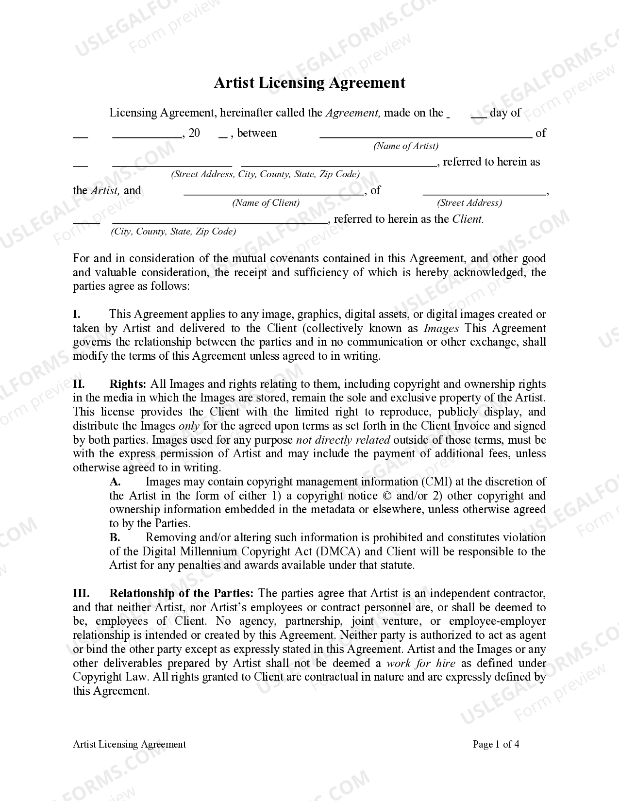 Artist Licensing Agreement - Artist Licensing | US Legal Forms