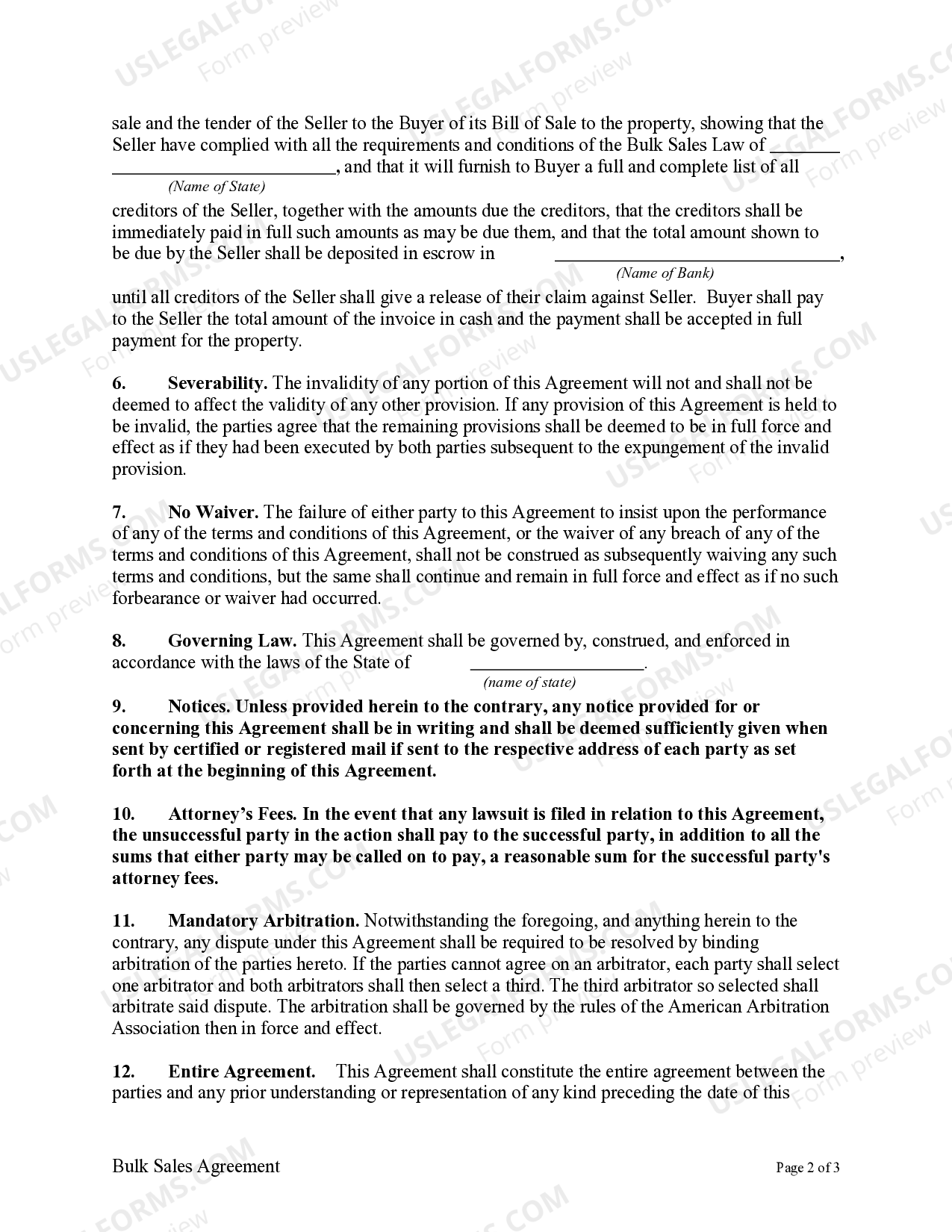 Bulk Sales Agreement | US Legal Forms