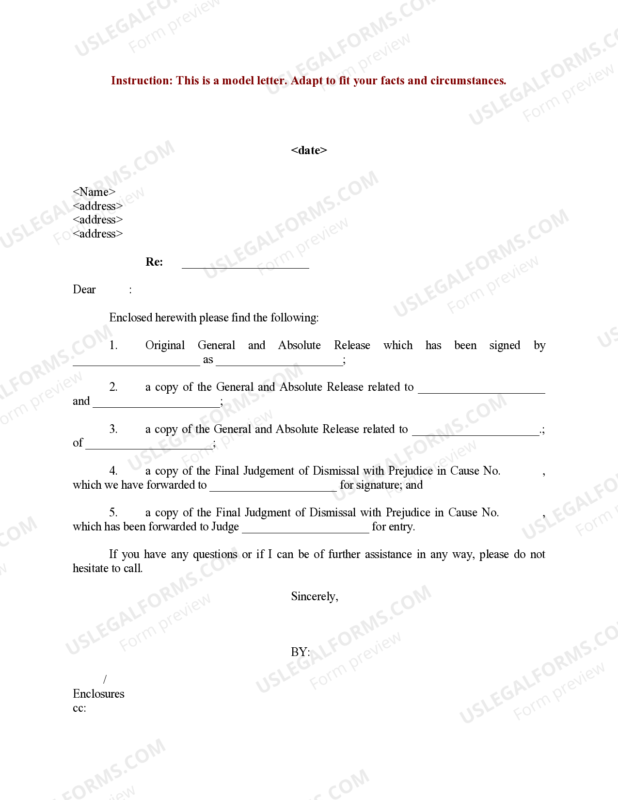 Release Letter Sample With Attachment | US Legal Forms