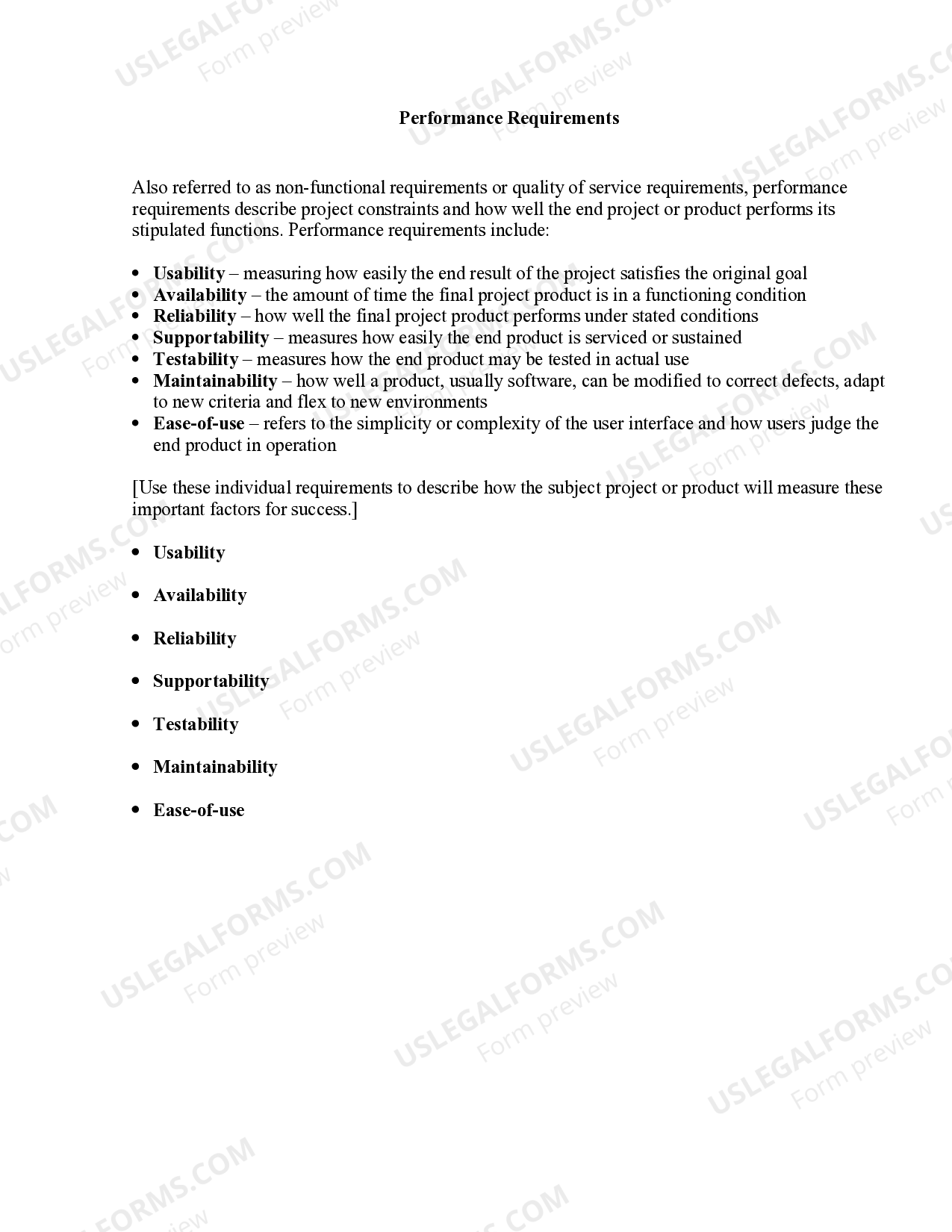 Performance Requirements | US Legal Forms
