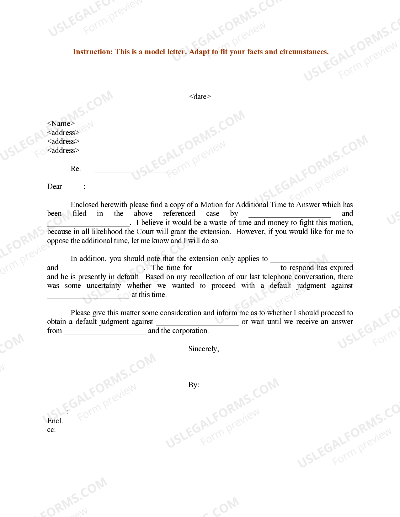 Sample Letter regarding a Motion for Additional Time - Motion Time Form ...