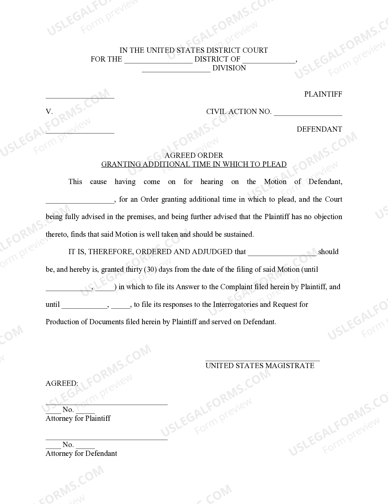 Agreed Order Granting Additional Time to Plead and Respond to ...