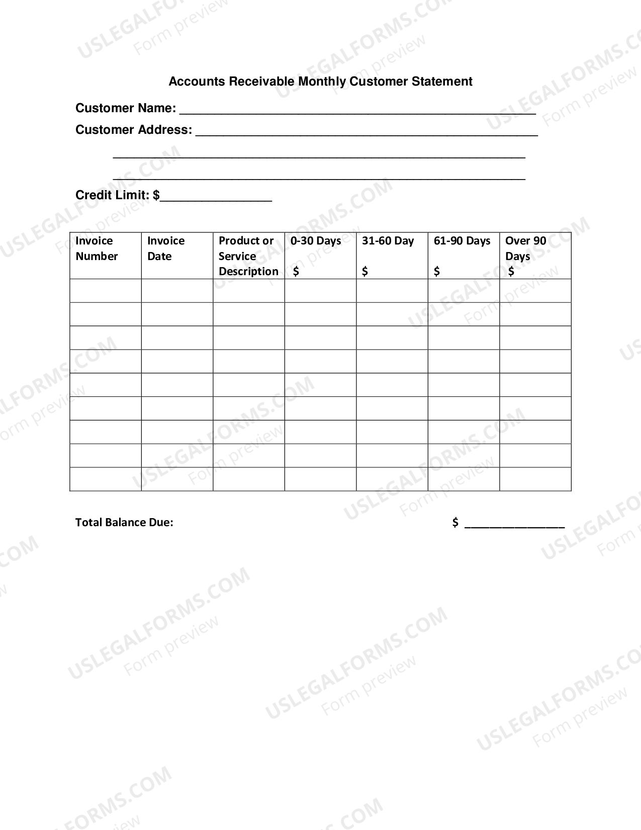 Accounts Receivable Monthly Customer Statement - Accounts Receivable ...