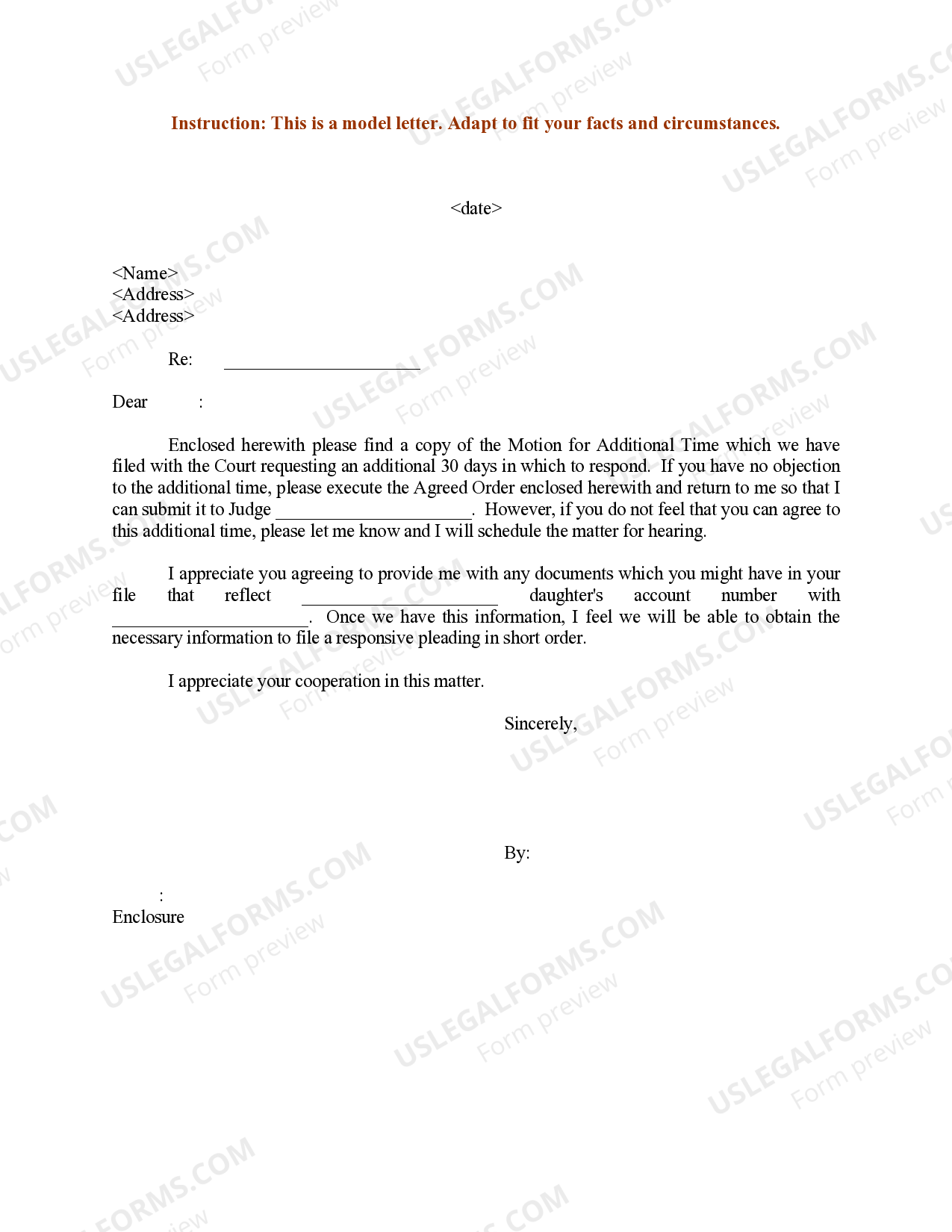Sample Letter regarding Motion for Additional Time - Sample Letter ...