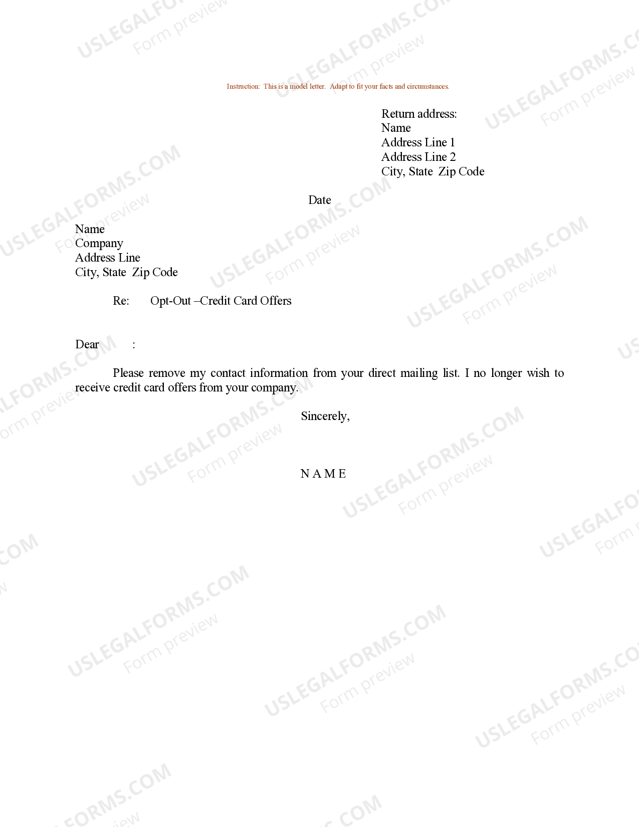 Mississippi Sample Letter for Opt-Out - Direct Mailing List - Sample ...